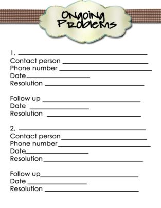 Ongoing Problems Worksheet – Tip Junkie