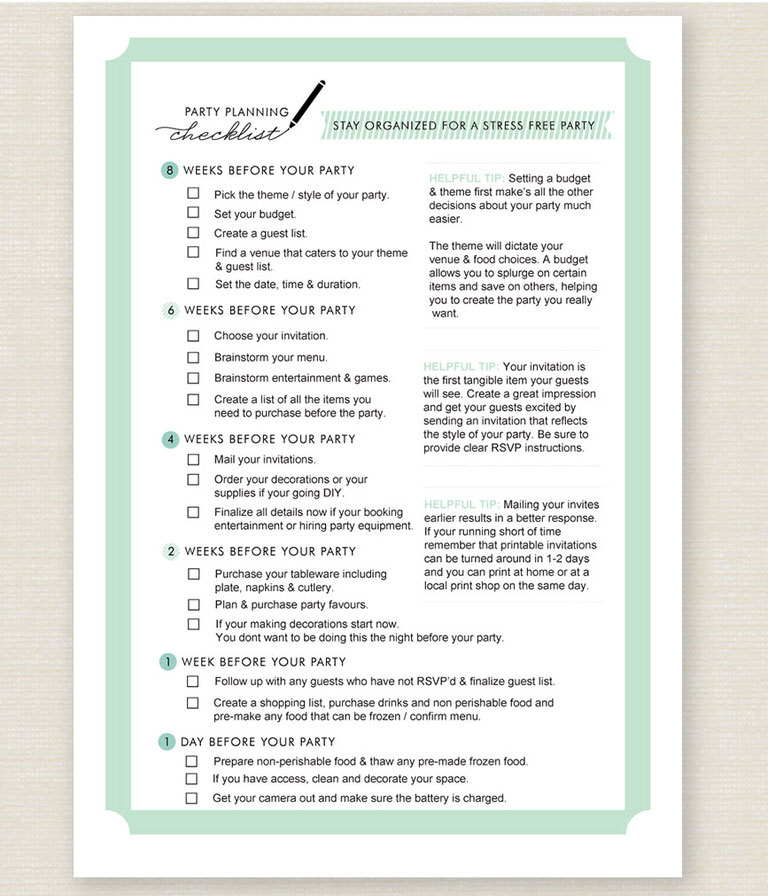 Printable Party Planning Checklist Hartman