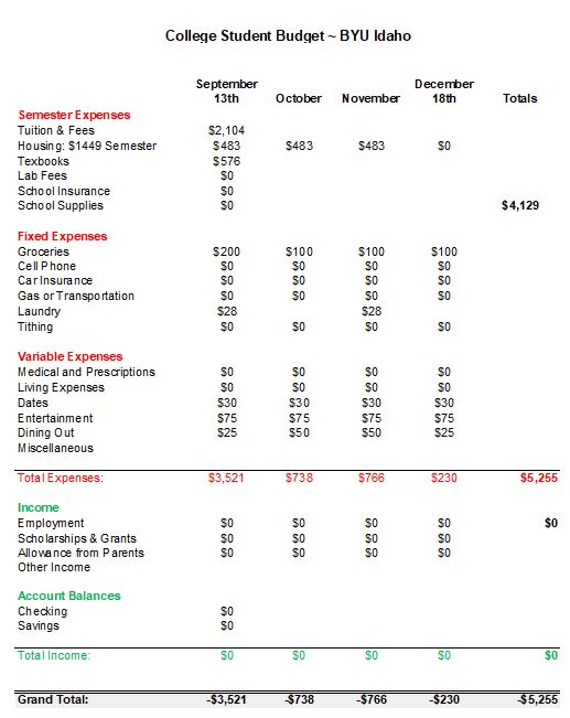 Free College Student Budget download Tip Junkie