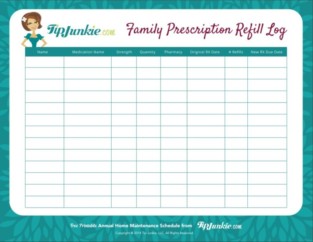 Family Prescription Refill Log {free printable} – Tip Junkie